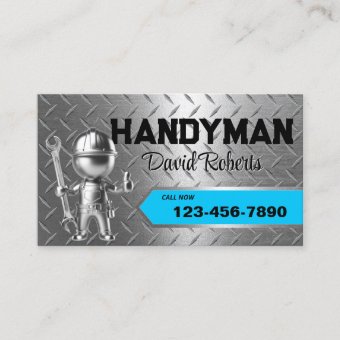 Handyman Repair & Maintenance Service Blue Metal Business Card | Zazzle