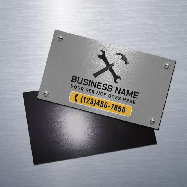 Handyman Repair Maintenance Service Faux Metal Business Card Magnet ...
