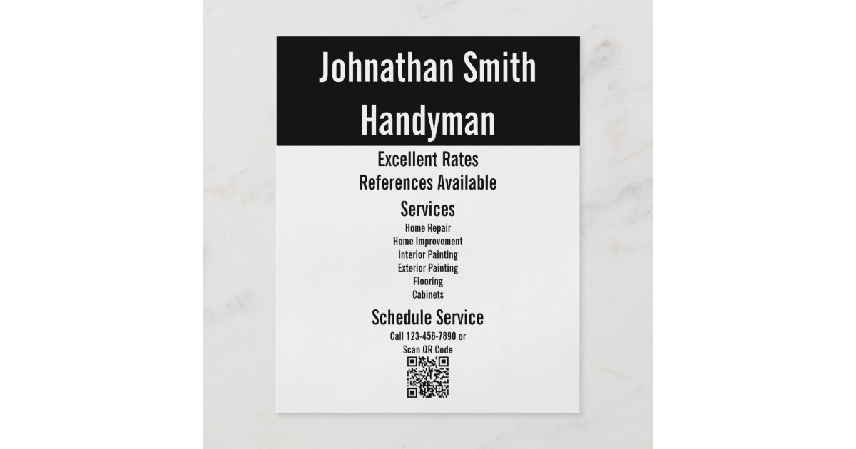 Handyman Services Black and White QR Code Template Flyer | Zazzle