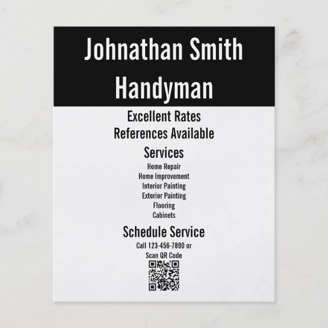 Handyman Services Black and White QR Code Template Flyer | Zazzle