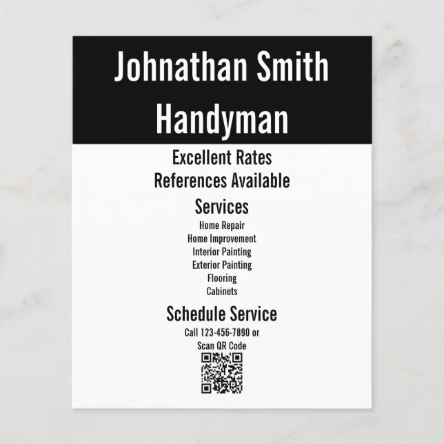 Handyman Services Black and White QR Code Template Flyer | Zazzle