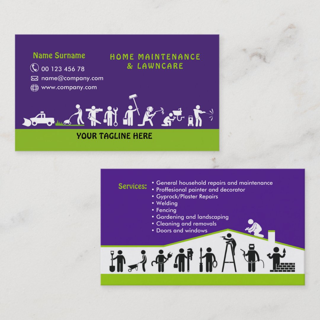 Handyman services, home maintenance and lawncare business card | Zazzle