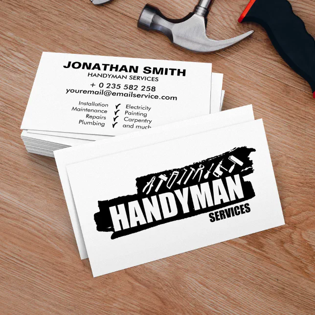 Handyman services simple black and white business card | Zazzle