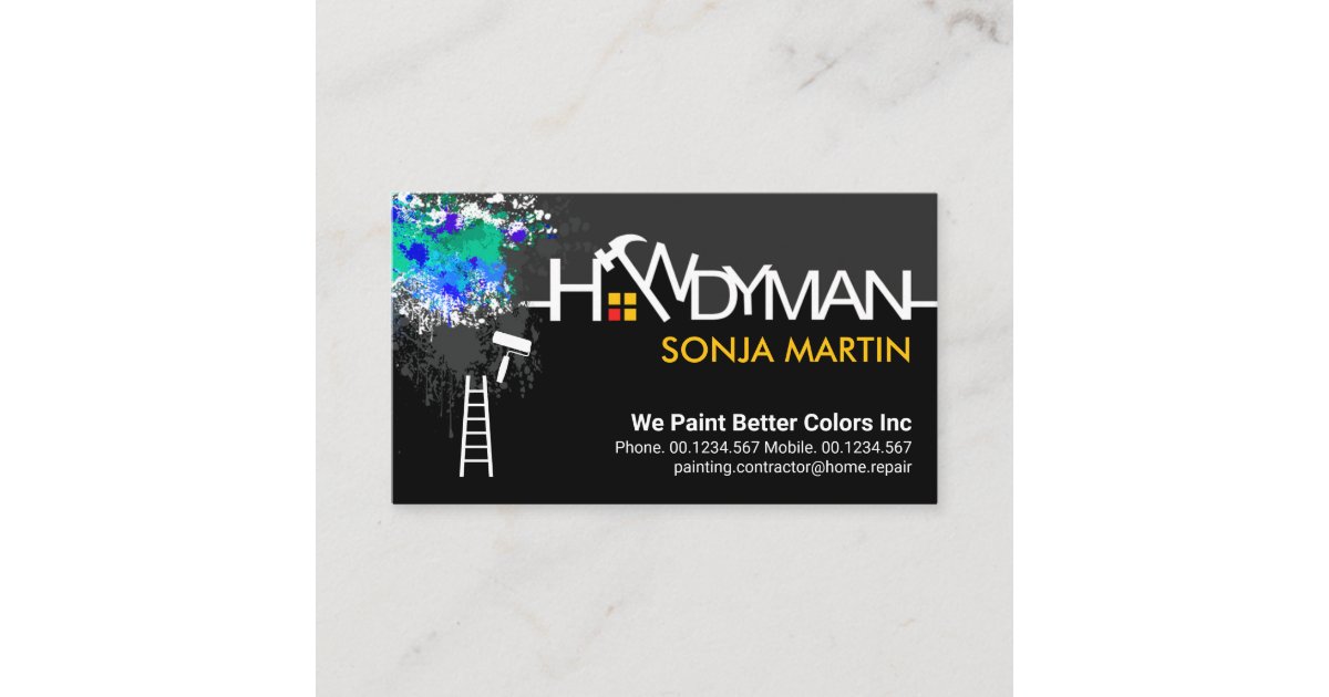 Handyman Signage Peeling Paint Splatter Business Card | Zazzle