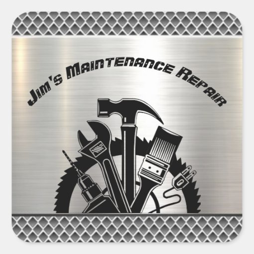 Handyman Steel Plate Maintenance Repair Service Square Sticker | Zazzle
