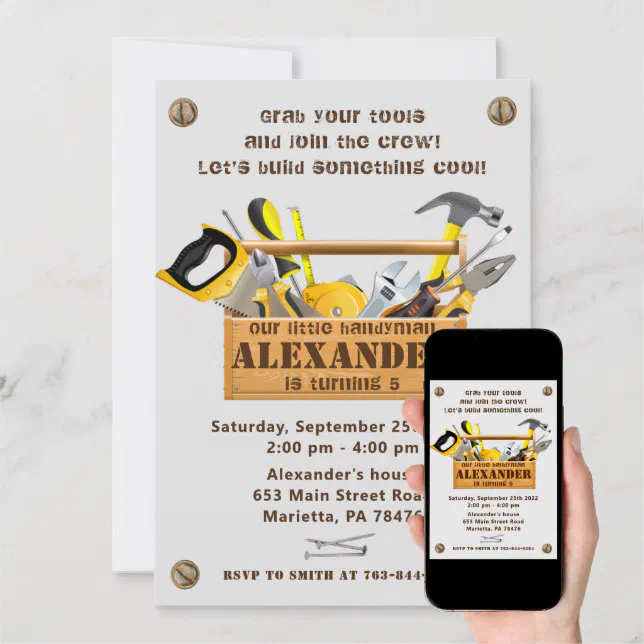 Handyman Tools and Gadgets Birthday Party Invitati Invitation | Zazzle