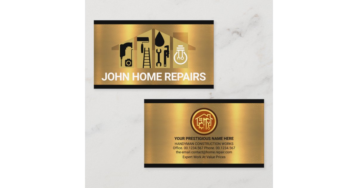 Handyman Tools Building On Gold Business Card | Zazzle