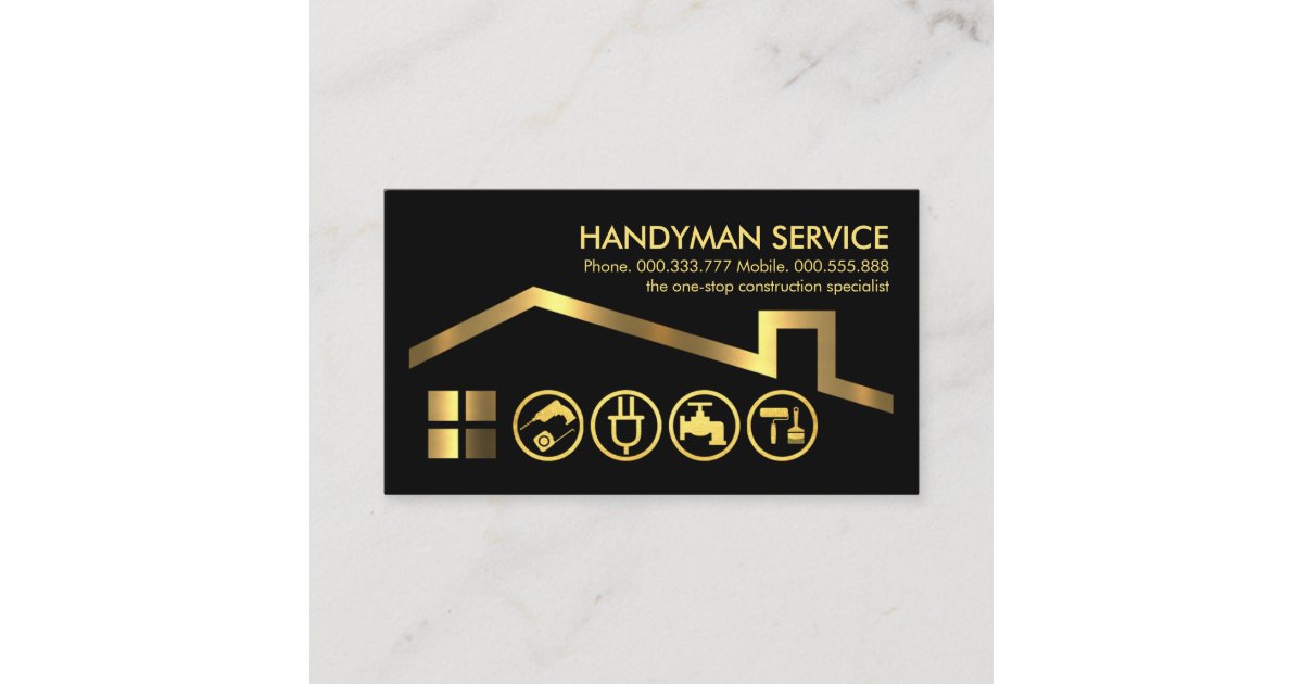 Handyman Tools On Gold Rooftop Business Card | Zazzle