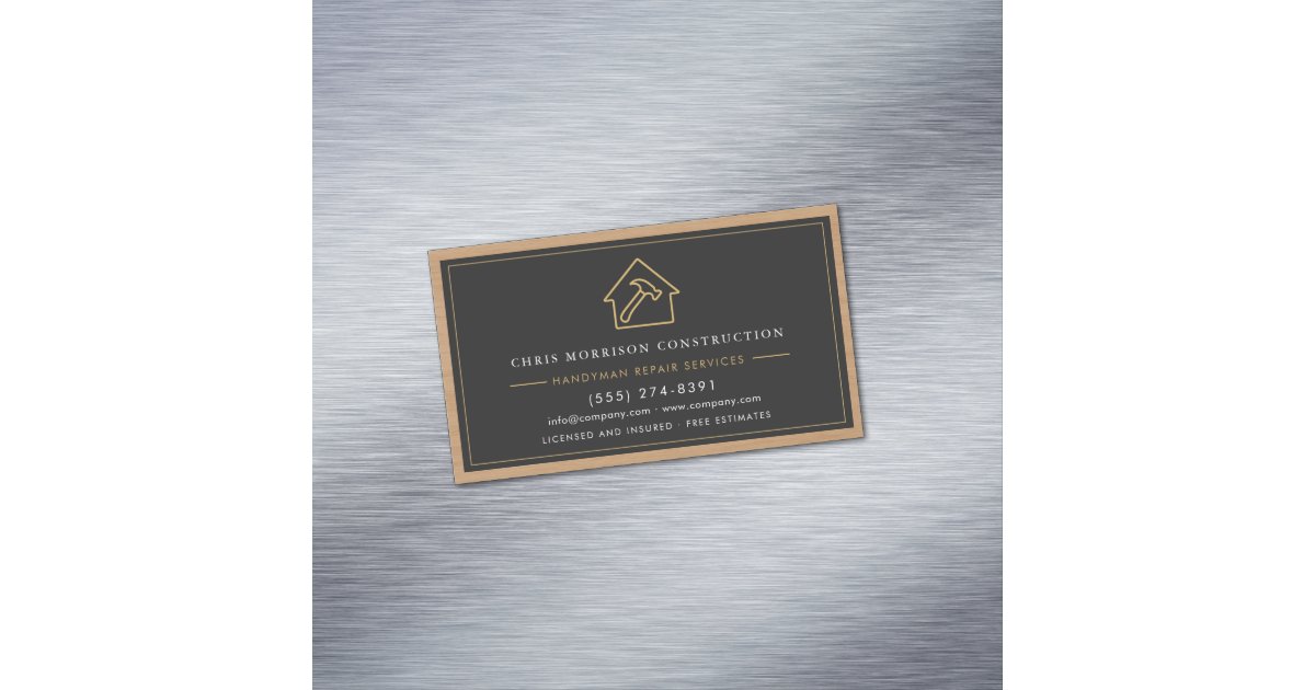 Handyman Wood QR Code Construction Black Gold Business Card Magnet | Zazzle
