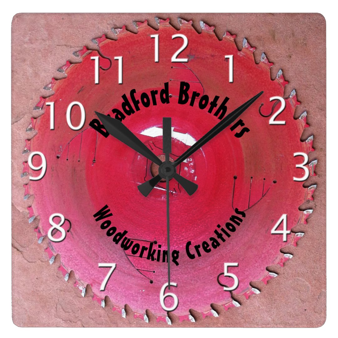 Handyman Woodworking Red Saw Blade Custom Name Square Wall Clock | Zazzle