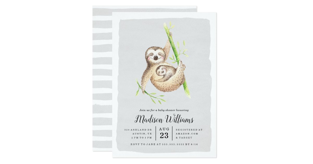 Hanging Around | Sloth Baby Shower Invitations | Zazzle.com