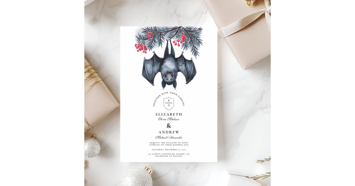Hanging Bat Gothic Winter Wedding Invitation | Zazzle