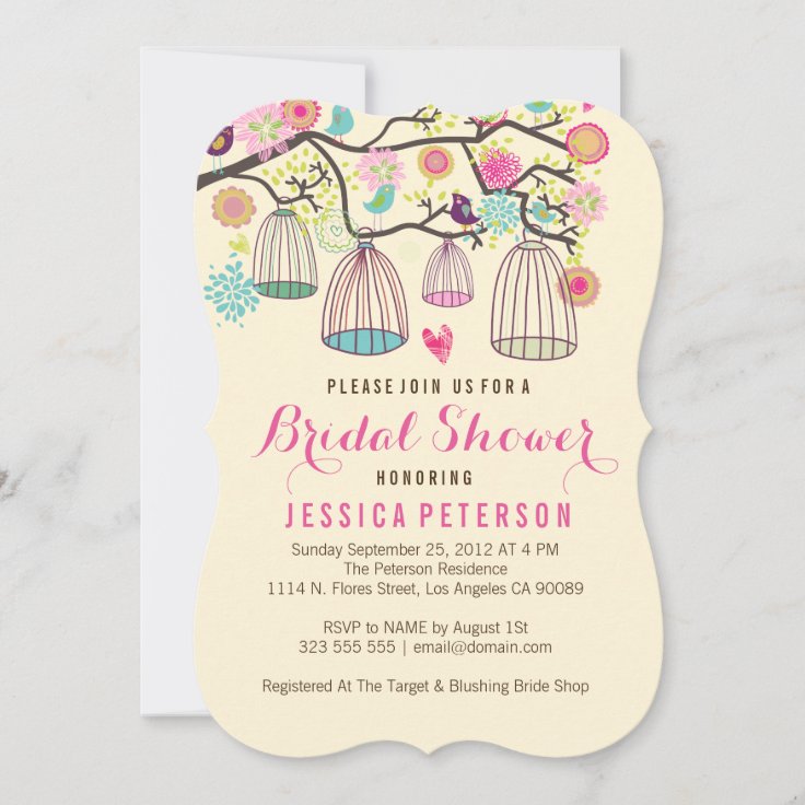 Hanging Bird Cages & Retro Flowers Invitation | Zazzle