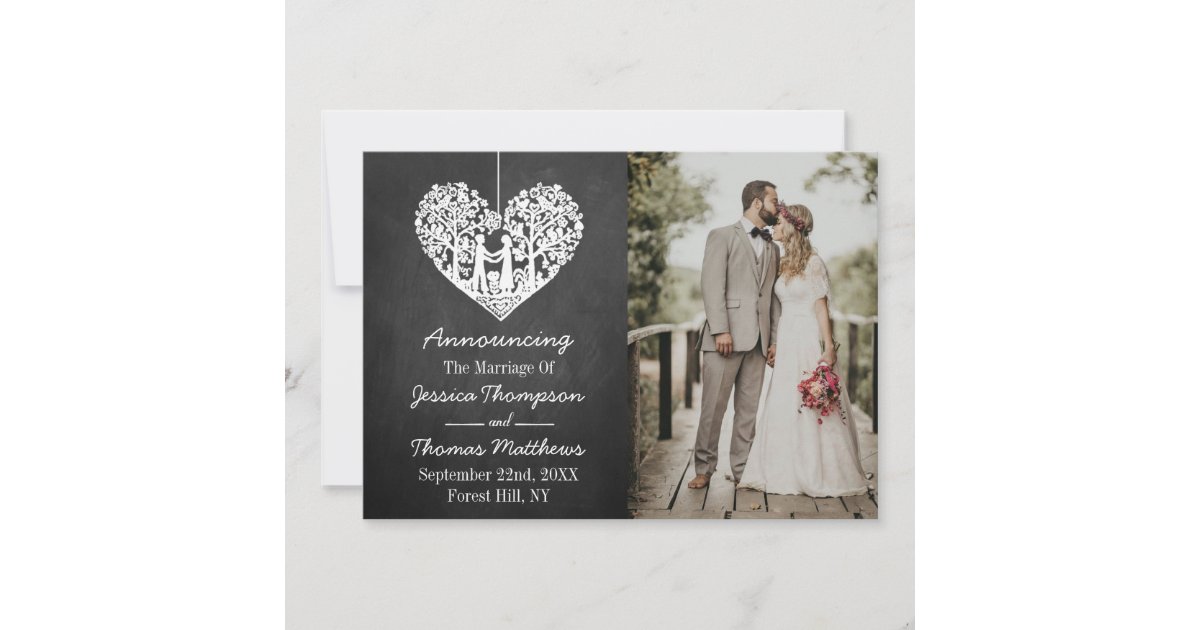 Hanging Heart Tree Chalkboard Wedding Collection Announcement | Zazzle
