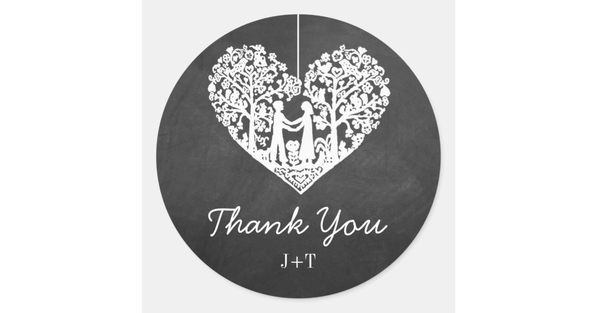 Hanging Heart Tree Chalkboard Wedding Collection Classic Round Sticker ...