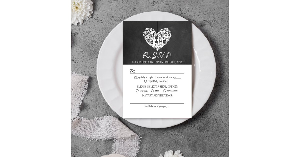 Hanging Heart Tree Chalkboard Wedding Collection RSVP Card | Zazzle