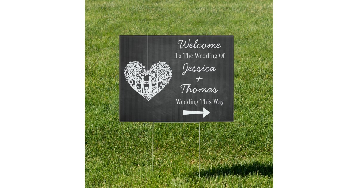 Hanging Heart Tree Chalkboard Wedding Welcome Sign | Zazzle