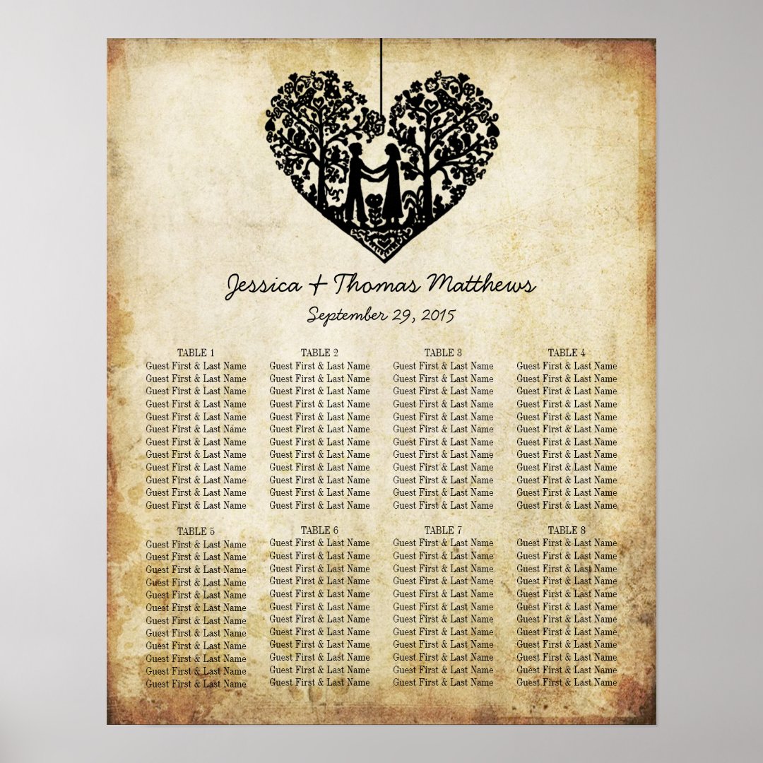 Hanging Heart Tree Vintage Wedding Seating Chart | Zazzle