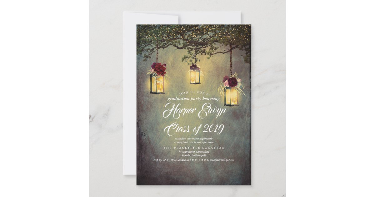 Hanging Lantern Lights Rustic Graduation Party Invitation | Zazzle