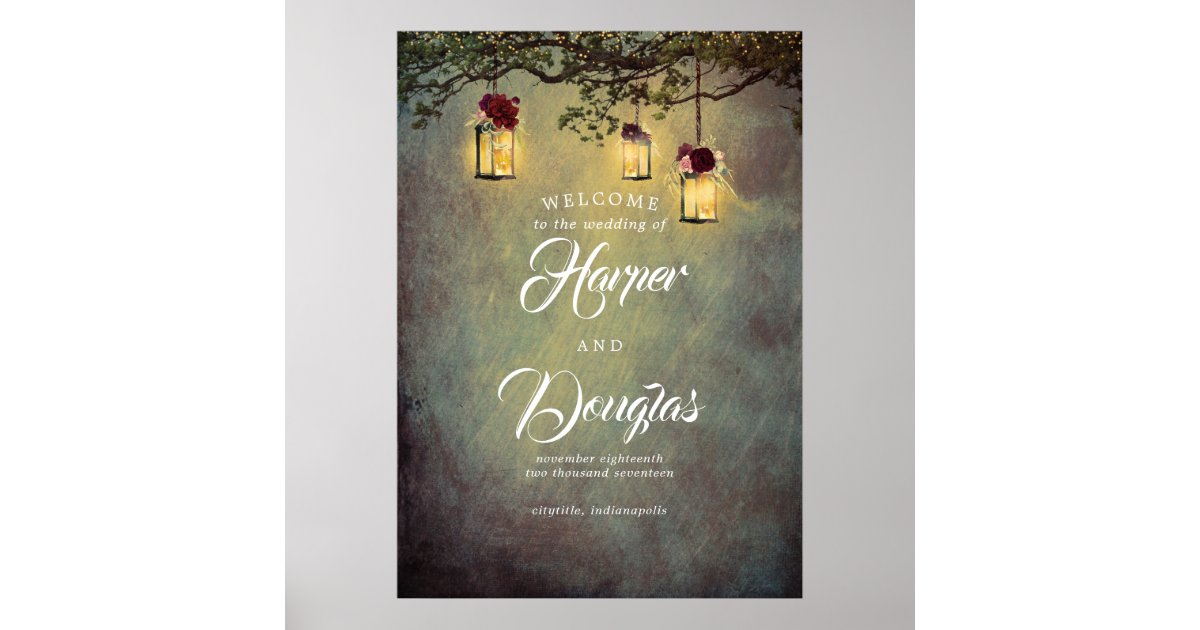 Hanging Lanterns Dreamy Wedding Welcome Sign | Zazzle