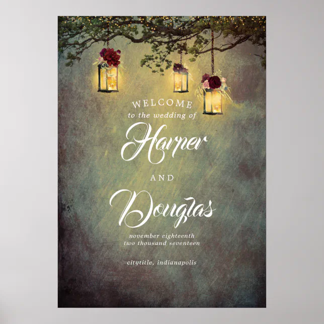 Hanging Lanterns Dreamy Wedding Welcome Sign | Zazzle