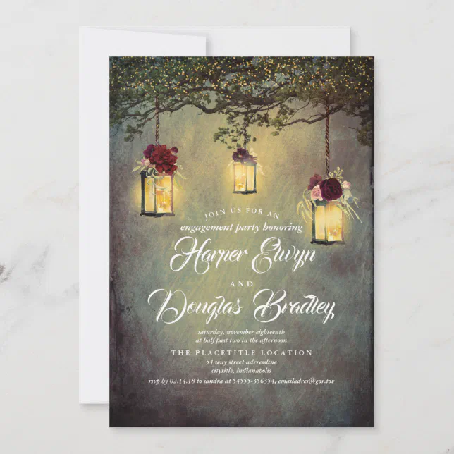 Hanging Lanterns Rustic Country Engagement Party Invitation | Zazzle