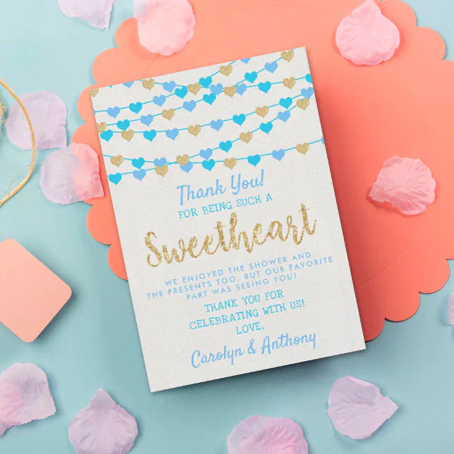 Hanging Love Hearts Little Sweetheart Baby Shower Thank You Card | Zazzle