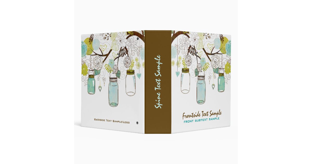 Hanging Mason Jar & Retro Flowers White Background Binder | Zazzle