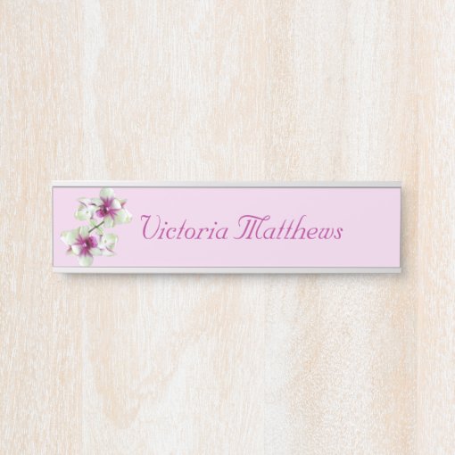 Hanging Name Plate Desk Pink Green Violet Orchids | Zazzle