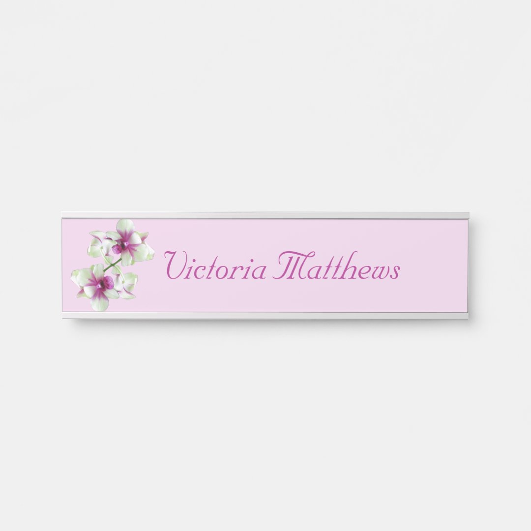 Hanging Name Plate Desk Pink Green Violet Orchids | Zazzle