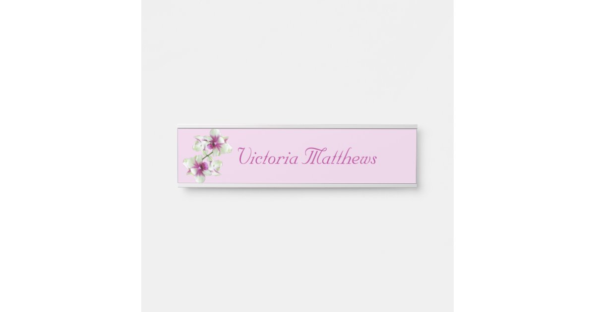 Hanging Name Plate Desk Pink Green Violet Orchids | Zazzle