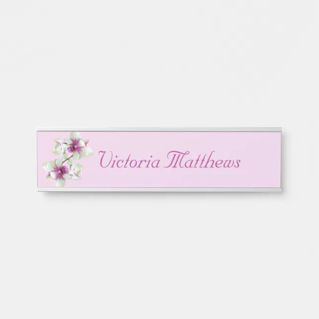 Hanging Name Plate Desk Pink Green Violet Orchids | Zazzle