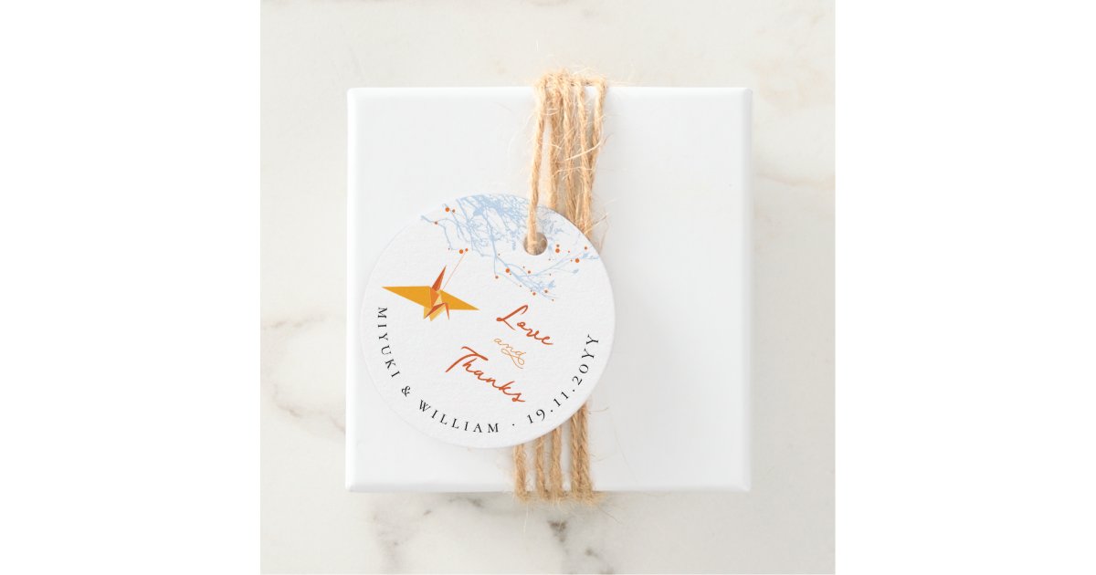Hanging Orange Origami Paper Crane Asian Wedding Favor Tags | Zazzle