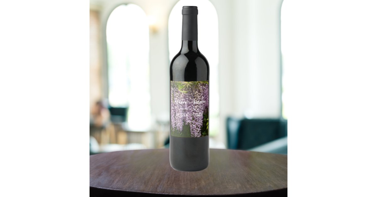 Hanging Purple Wisteria Blooms Personalized Wine Label | Zazzle