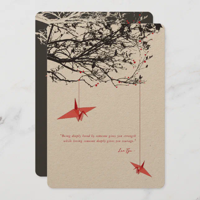 Hanging Red Paper Cranes Love Quote Asian Wedding Invitation | Zazzle