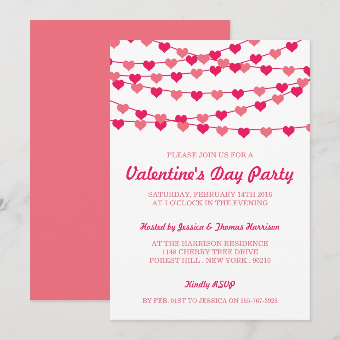 Hanging String Love Hearts Valentine's Day Party Invitation | Zazzle