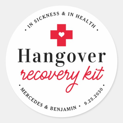 Hangover Recovery Kit Personalized Wedding Favor Classic Round Sticker ...