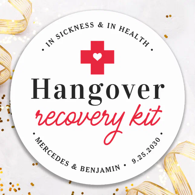 Hangover Recovery Kit Personalized Wedding Favor Classic Round Sticker ...