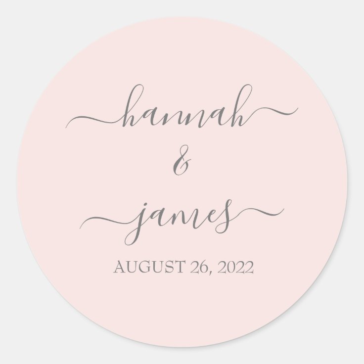 Hannah | Elegant Blush Pink Calligraphy Wedding Classic Round Sticker ...