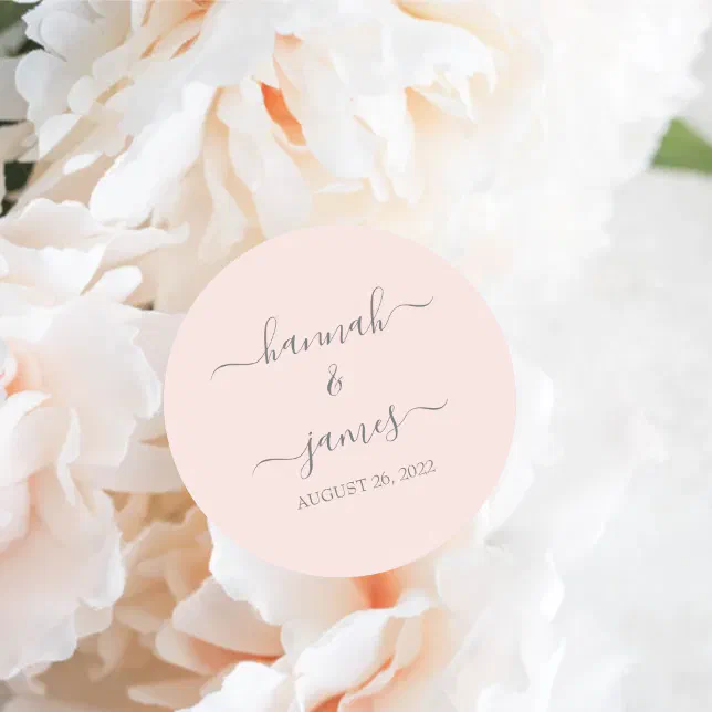 Hannah | Elegant Blush Pink Calligraphy Wedding Classic Round Sticker ...