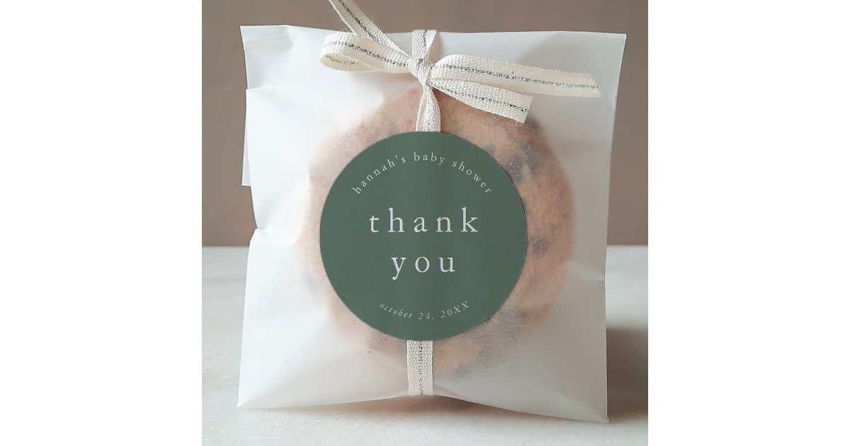 HANNAH Green Unique Simple Baby Shower Thank You Classic Round Sticker ...