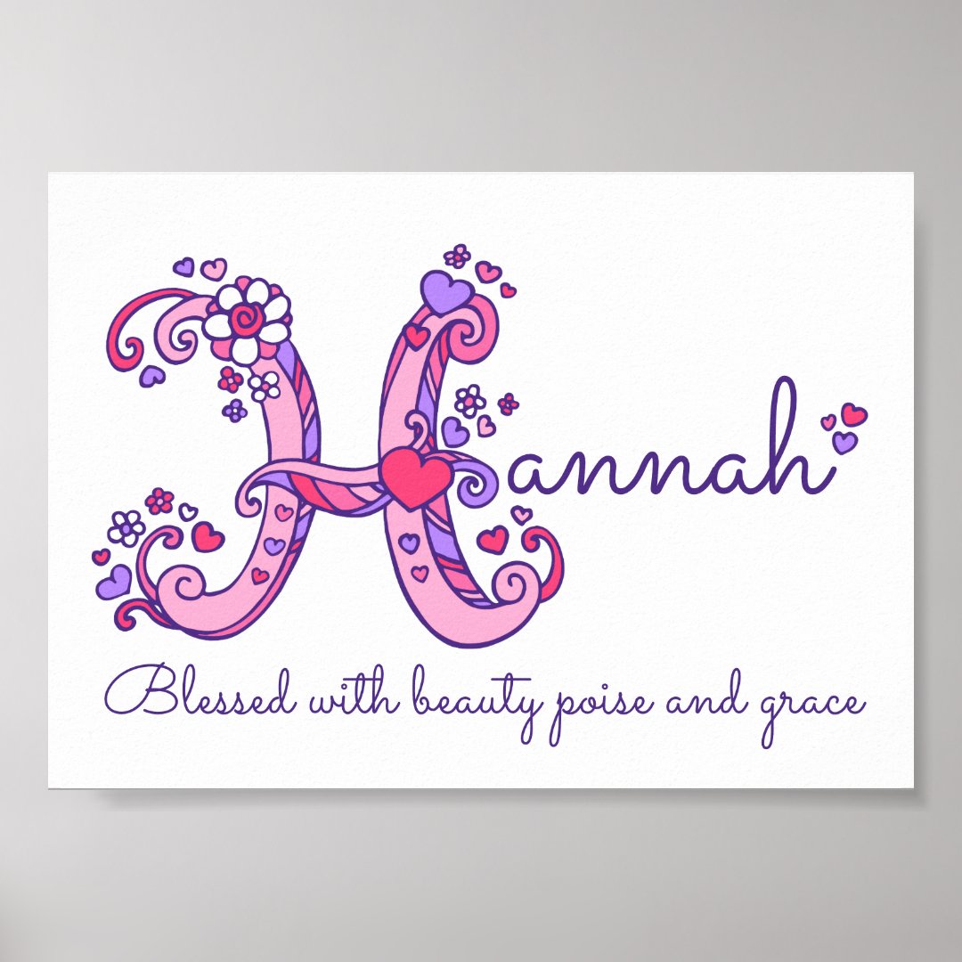 Hannah initial H doodle heart art name meaning Poster | Zazzle