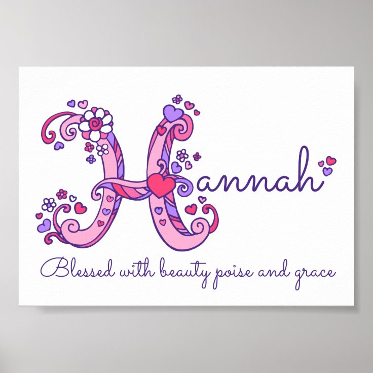 Hannah initial H doodle heart art name meaning Poster | Zazzle