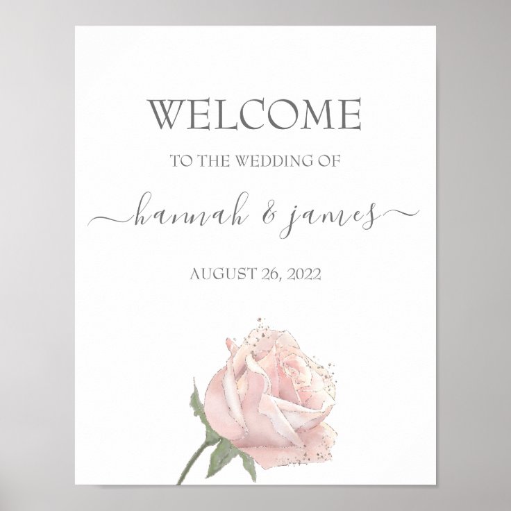 Hannah | Romantic Rose Calligraphy Welcome Wedding Poster | Zazzle