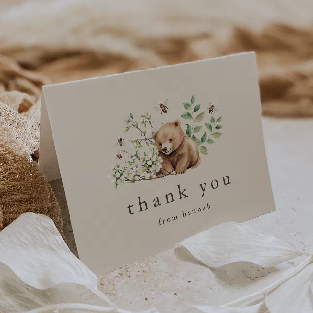 HANNAH Vintage Bear Bee Boho Woodland Baby Shower Thank You Card | Zazzle