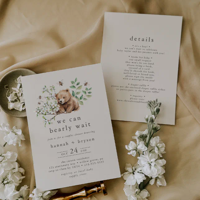 HANNAH Vintage We Can Bearly Wait Couples Shower Invitation | Zazzle