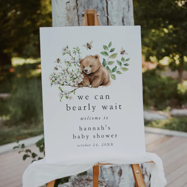 HANNAH We Can Bearly Wait Baby Shower Welcome Sign | Zazzle