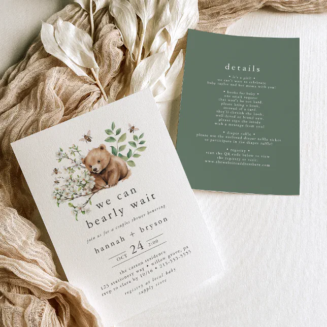 HANNAH We Can Bearly Wait Woodland Couples Shower Invitation | Zazzle