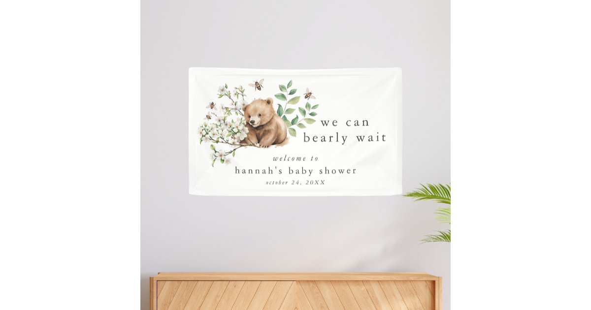 HANNAH Woodland We Can Bearly Wait Baby Shower Banner | Zazzle