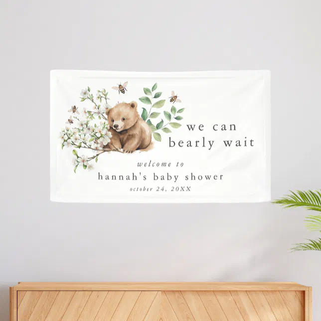 HANNAH Woodland We Can Bearly Wait Baby Shower Banner | Zazzle